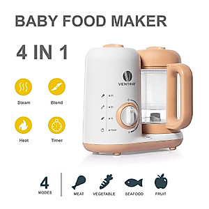 Ventray Baby Food Maker, Puree Food Processor Steamer Blender Cooker Warmer Machine for Toddlers Baby, All-in-one Auto Cooking Easy Clean and BPA-Free - Peach