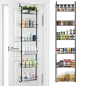 melos Over The Door Pantry Organizer Rack, 6-Tier Heavy-Duty Metal Back Of Door Shelf Organizer, Over The Door Hanging Spice Rack With 6 Full Baskets - Cans, Storage, Closet, Bathroom, Kitchen, 15in