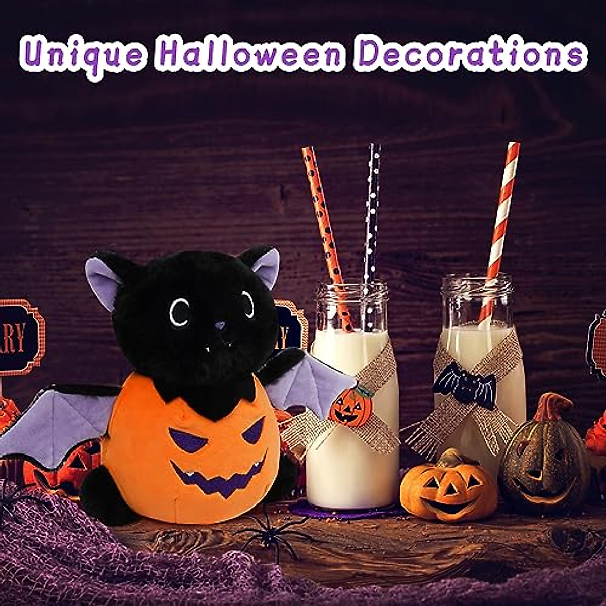 JIAJEGTGT Halloween Plush Bat, Bat Stuffed Animal Toy, Plushies Pillow Figure with Pumpkin Clothes, Decoration Gifts for Boys and Girls Black