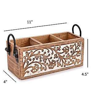 BHAVATU Mango Wood Utensil Drawer Organizer, Silverware Tray Organizer, Kitchen Drawer Organizer for Flatware Cutlery (11" x 4" x 4.5")