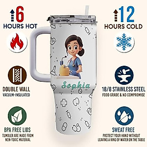 Personalized Nurse Tumbler 40oz -nurse medical instrument designer-Custom Name Insulated Travel Mug with Handle & Straw, Gift for Nurses, Medical Workers, Appreciation, Mother's Day f7UH2P
