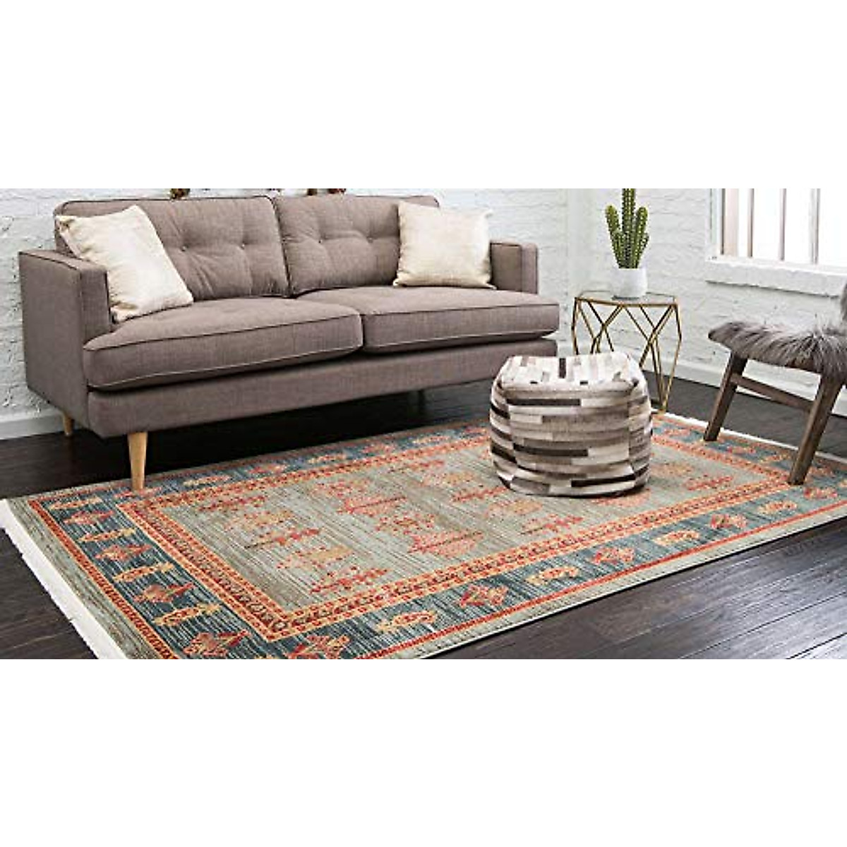 Unique Loom Fars Collection Modern Medallion Tribal Design with Natural Hues Area Rug, 5 ft x 8 ft, Light Blue/Navy Blue