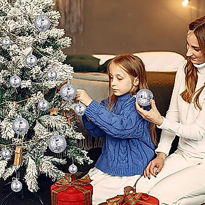 RHM 37Pcs Mirror Disco Ball Hanging, Glass Disco Ball Decor with Rope Silver Disco Party Decorations Suitable for Christmas/Birthday/Wedding/Family Party Decoration (1.9inch, 3.14inch, 3.9inch)