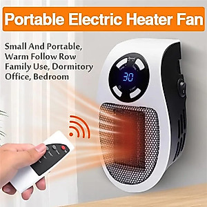 Upwsma Upgrade Smart Wall Space Heater 500W/800W Portable Electric Small Heater With Adjustable Thermostat and Timer, Overheat Protection, LED Display,Safe Heater for Office Dorm Dog Room(White-500W)
