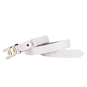 MoYoTo Women’s 2.8cm Wide Leather Belt Fashion Gold Buckle Belts for Jeans Dresses Ladies Waist Belt (Suit Waistline 31″-38″,White)