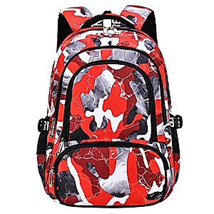 Yvechus School Backpack Casual Daypack Travel Outdoor Camouflage Backpack Christmas Presents for Boys and Girls (AY Camo Red)