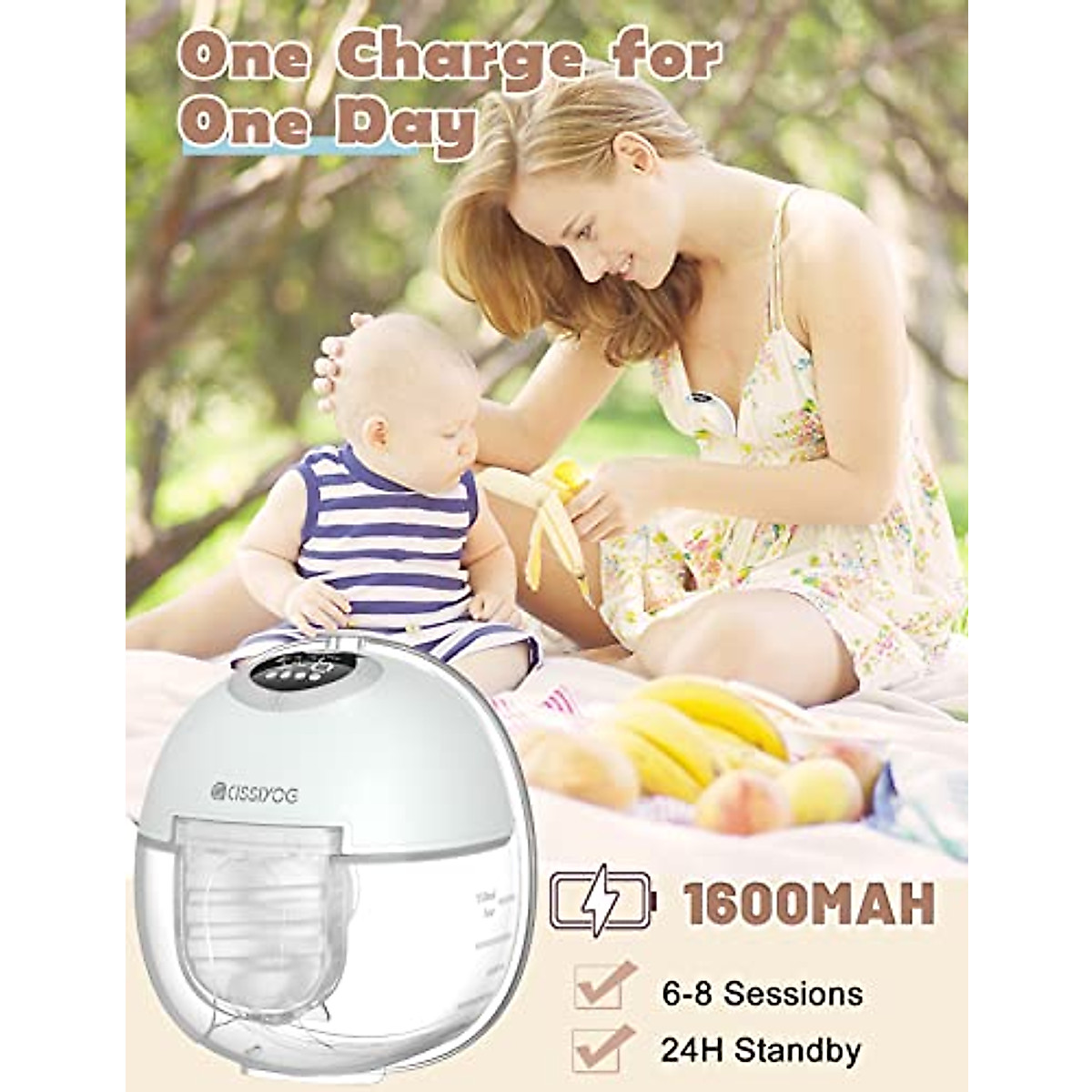 Wearable Breast Pump Hands Free Electric Breast Pump with 4 Modes & 9 Levels, 1600 mAh Super Quiet Portable Painless Breastpump Breastfeeding Essentials for Outdoor, 17/19/21/24mm Flanges (2)