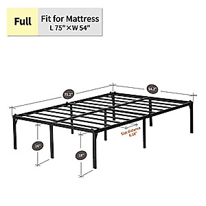 Veezyo Metal Bed Frame Full - 18 Inch Black Metal Platform Bed Frame, Easy Assembly with Large Storage Space, 3,500lbs Heavy Duty, No Box Spring Needed (Full)