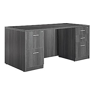 NBF at Work Double Pedestal Executive Office Desk - Durable Laminate Computer Desk with Two Drawers - Office Desk with Storage and File Cabinet - Gray Finish Work Desk for Home (72" W)