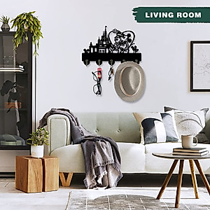 BOVIZIPY Mick Shape Mouse Key Holder - Dog Leash Holder with 5 Key Hooks Decorative for Wall, Wood Housewarming Gifts for Kids& Lovers