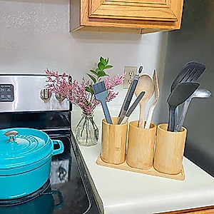 365Home Bamboo Silverware Organizer Countertop, Flatware Caddy, Bamboo Utensil Holder for Party, Kitchen Table, Farmhouse