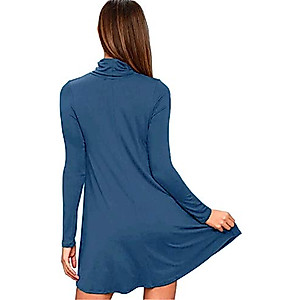 KEEDONE Women's Long Sleeve Turtleneck Casual Loose T-Shirt Dresses (S Elegant Blue)