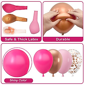 YAOWKY 124PCS Pink Balloon Arch Garland Kit with Different Size 18 12 10 5 Inch Pastel Hot Pink Metallic Rose Gold Confetti Balloons for Princess Theme Wedding Valentine's Day Party Decorations