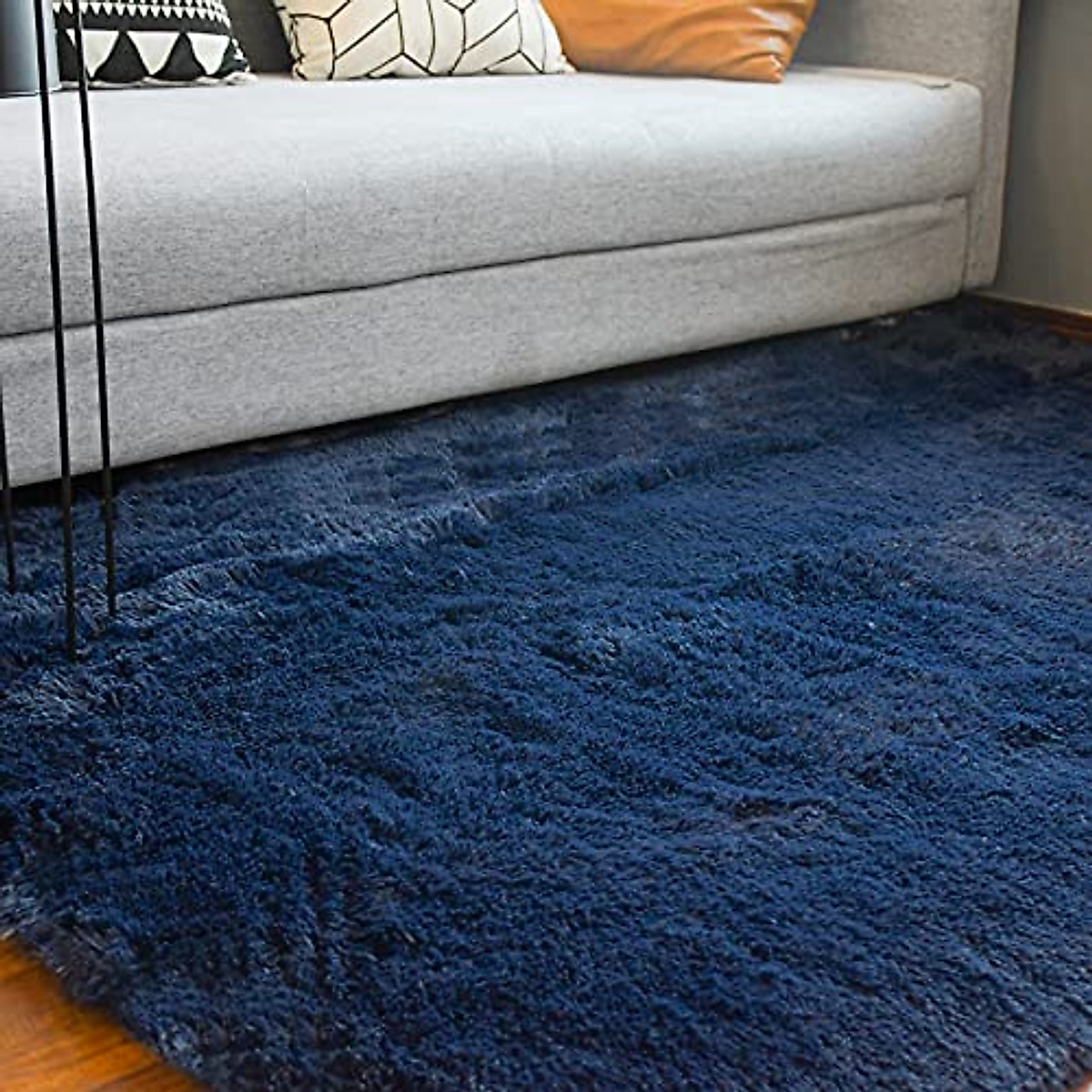 Navy Blue Area Rugs for Living Room Super Soft Floor Fluffy Carpet Natural Comfy Thick Fur Mat Princess Girls Room Rug
