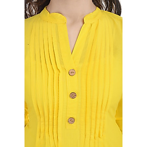 Chichi Indian Women's Plain Cotton Kurti Yellow For Casual/Daily/Party Wear
