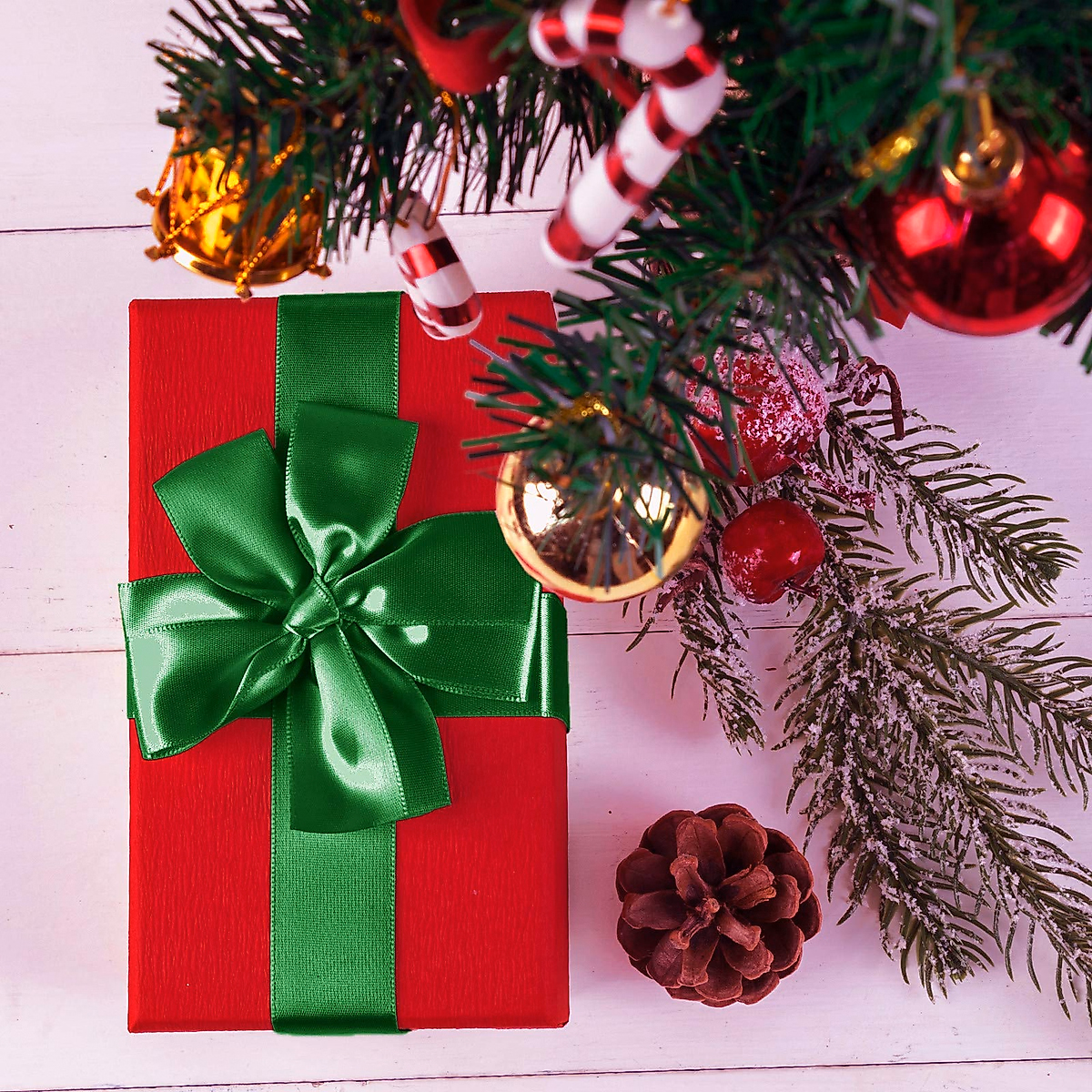 3 Rolls Wide Christmas Satin Ribbon Double Face Polyester Satin Ribbon Solid Satin Ribbon for Christmas Wedding Mother's Day Gift Wrapping Crafts Hair Bows, Party Favors … (2inch, Red, Green,Gold)