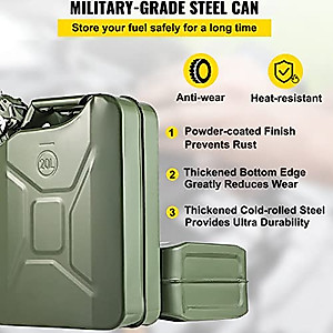 AMZOSS 20L 5 Gallon Metal Gas Can Green with Fuel Can and Spout System, US Standard Cold-Rolled Plate Petrol Diesel Can - Gasoline Bucket (13.78" x 6.5" x 17.91")