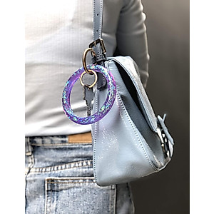 Mymazn Bangle Key Ring Bracelet for Women Wristlet Keychain Bracelets Holographic Circle Keyring for Wrist, Gift for Women Girls