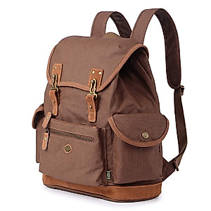 TSD Brand Dolphin Studded Canvas Backpack (Dark Brown)