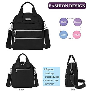 Tiny Chou Waterproof Nylon Crossbody Shoulder Bags, Fashion Travel Backpack Purse, Multi Pockets Hobo Bags with Adjustable Strap for Women, Lightweight Small Totes Handbags (Black)