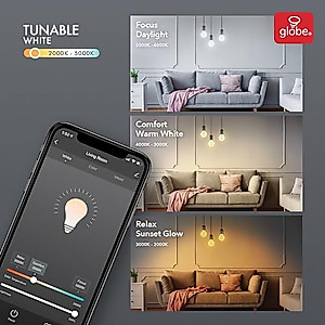 Globe Electric 34920 Wi-Fi Smart 5.5W (60W Equivalent) Straight Filament Tunable White Clear LED Light Bulb, No Hub Required, Voice Activated, 2000K - 5000K, Vintage Edison Style, G25 Shape, E26 Base