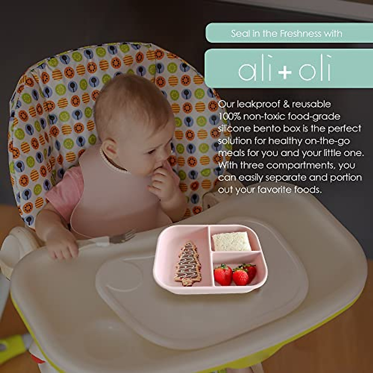 Ali+Oli Leak Proof Bento Box (Coconut) Food-Grade Silicone Bento Box, BPA, Phthalate, Lead, & PVC Free - Bento Lunch Box for Kids and Adults - Leak Resistant Sets With Lids Container