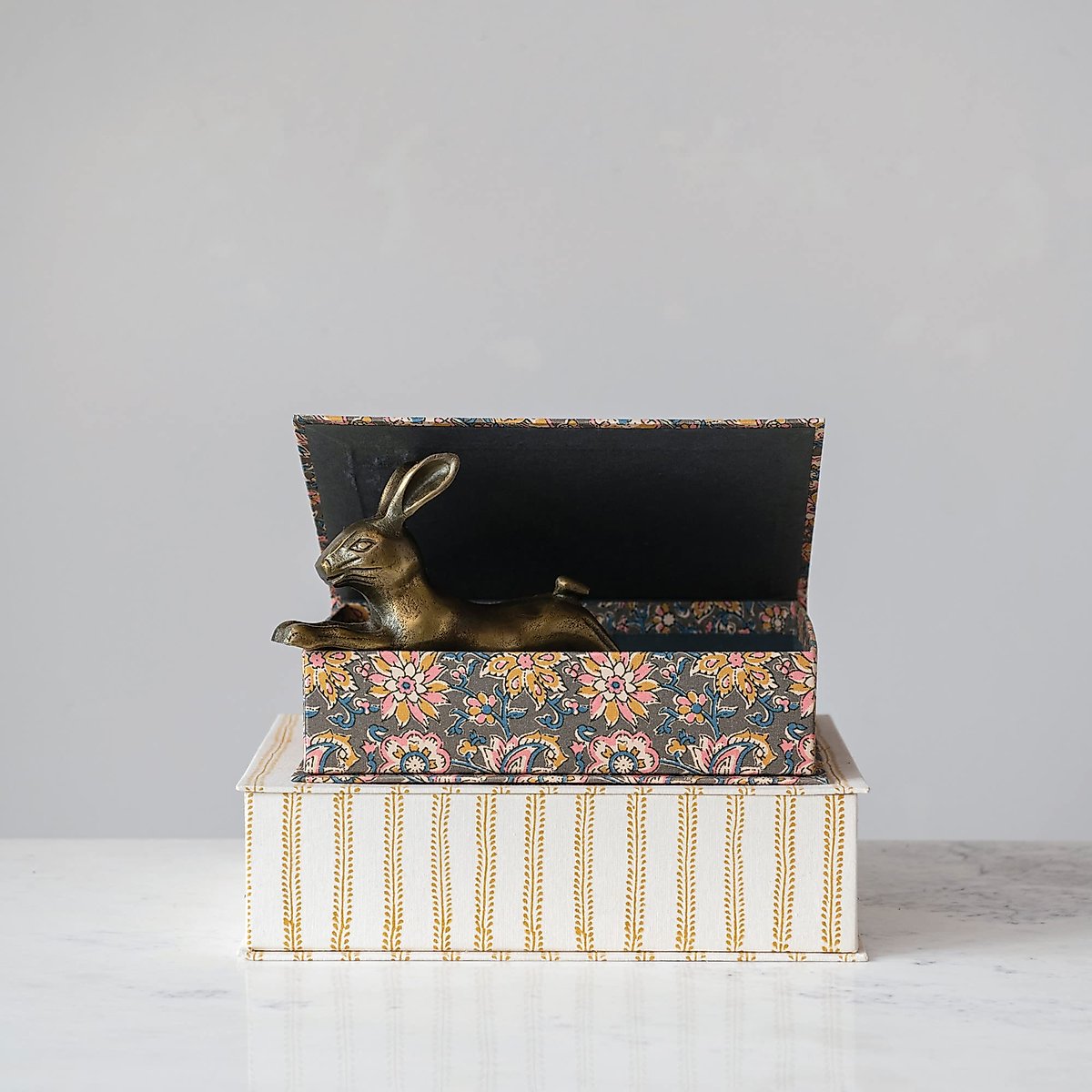 Creative Co-Op Fabric Covered Storage Designs, Set of 2 Sizes, 2 Patterns Box, Multi
