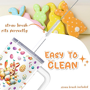 winiwo 40 oz Easter Tumbler with Handle and Straw, Easter Gifts for Kids, Rabbits Lover, Bunny Insulated Tumbler for Hiding Candy Chocolate Eggs, Stainless Steel, Available Gift Wrapping (White)