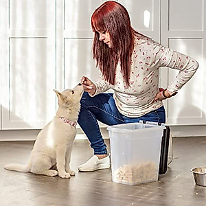 IRIS USA 10 Lbs / 12.75 Qt WeatherPro Airtight Pet Food Storage Container, for Dog Cat Bird and Other Pet Food Storage Bin, Keep Pests Out, Keep Fresh, Translucent Body, BPA Free, Clear/Black