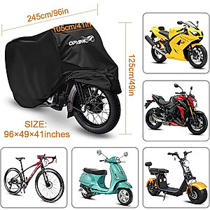 Motorcycle Scooter Cover Waterproof Outdoor - Large Medium XL 250cc 150cc 50cc Scooter Shelter for Harleys All Weather Motorbike Protection with Lock Holes Tear-Proof Heavy-Duty (Black)
