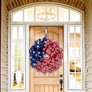 GFHN 4th of July Wreath Memorial Day Wreath, American Independence Day Wreaths Patriotic Decorations July 4th Front Door Wreath Handcrafted Hanging Wreaths for Flag Day Veterans Day Garden Home Decor
