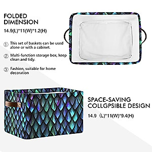 TropicalLife Rectangular Storage Bin Cube 3D Magical Dragon Scales Pattern Foldable Organizer Basket with Handles, Collapsible Storage Box for Kids Toy Shelf Closet Nursery