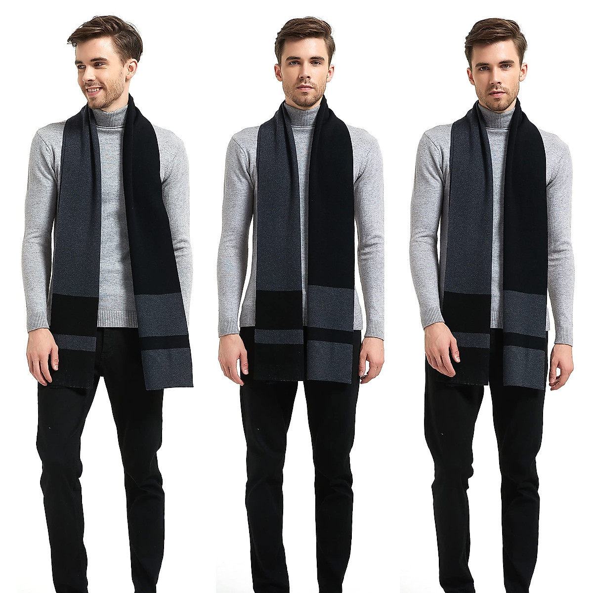 LanHong Men Winter Cashmere Scarf Wool Soft Warm Knitted Casual Scarves for Men