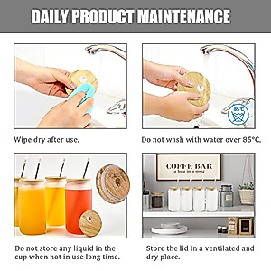 WindMage 4 packs 16 oz Frosted Sublimation Glass Cans Blanks with Bamboo Lid, Stainless Straw, Brush, Silicone Tip, Reusable Drinking Beer Cans Iced Coffee Glasses Jar Tumbler Cups