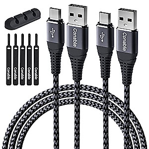 USB C Cable 3A Fast Charging 2 Feet (2 Pack) A to Type C Nylon Braided Cord for Samsung Galaxy S20 S10 S9 S8 Note 20 10, LG V30 V20 with a Cable Holder Clip and 5 Cable Ties - 2 ft