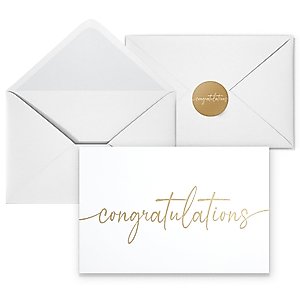Congratulations Cards with Envelopes and Matching Stickers, Matte Gold Foil Design - Bulk Pack of 20, 4x6 Inch Minimalistic - Suitable for Business, Graduation, Weddings and Milestone Celebrations