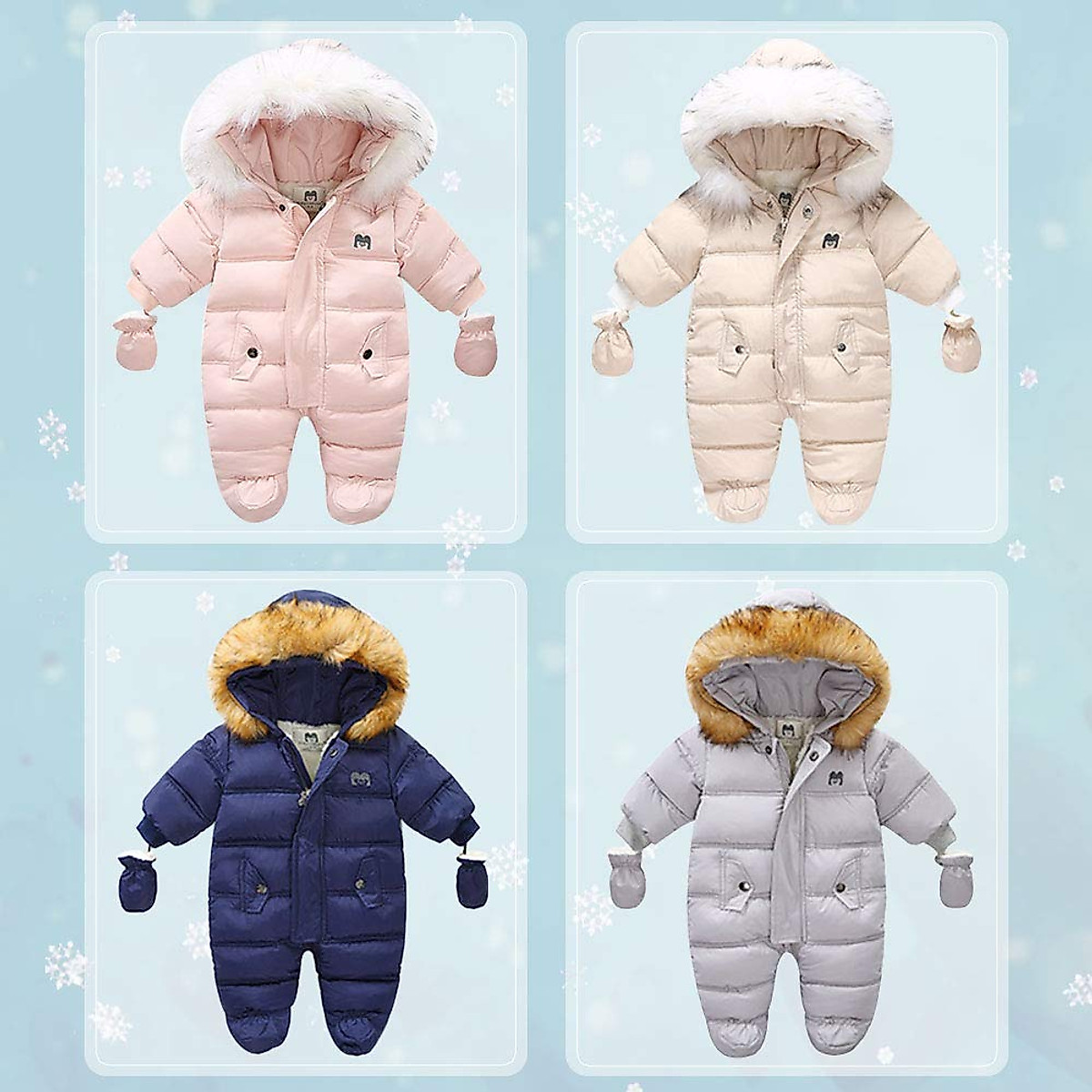 XIFAMNIY Baby Girls and Boys Snowsuit Winter suits Jumpsuit Outwear Hooded Footie Snow suits