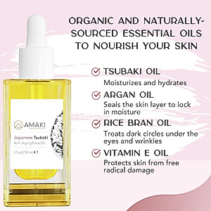 Japanese Tsubaki Oil - Best Face Moisturizer for Women. Face Oil for Gua Sha, Anti Aging, Hydrating Face Moisturizer and more! Facial Moisturizer for Women Anti Aging by Amaki (50ml)