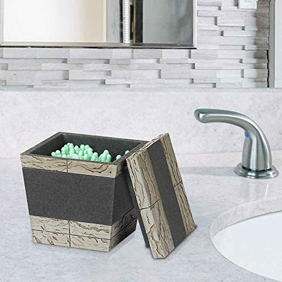 nu steel Rustic Bathroom Q-tip Holder & Jar in Real Cement and Stone for Bathrooms & Vanity Spaces