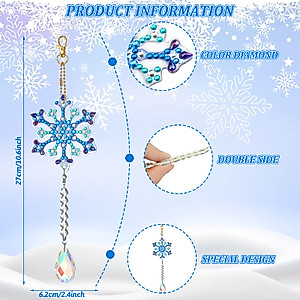 Perthlin 6 Pieces Winter Snowflake Diamond Art Kits Double Sided Diamond Art Suncatchers Wind Chimes Hanging Diamond Art Ornaments Accessories for Kids DIY Crafts Christmas Home Windows Decoration