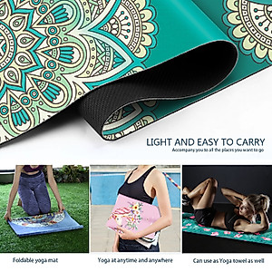 Meileer Yoga Mat |Travel Yoga Mat| Foldable Lightweight Anti-Slip Quick Dry Luxurious Yoga Mat/Towel|1mm Thick|Spray Bottle Included (Mystical Mandala)