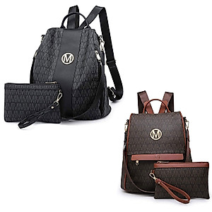 MKP Women Backpack Purse Fashion PU Leather Anti-theft Rucksack Lightweight Ladies Casual Travel College Shoulder Bag 2Pcs