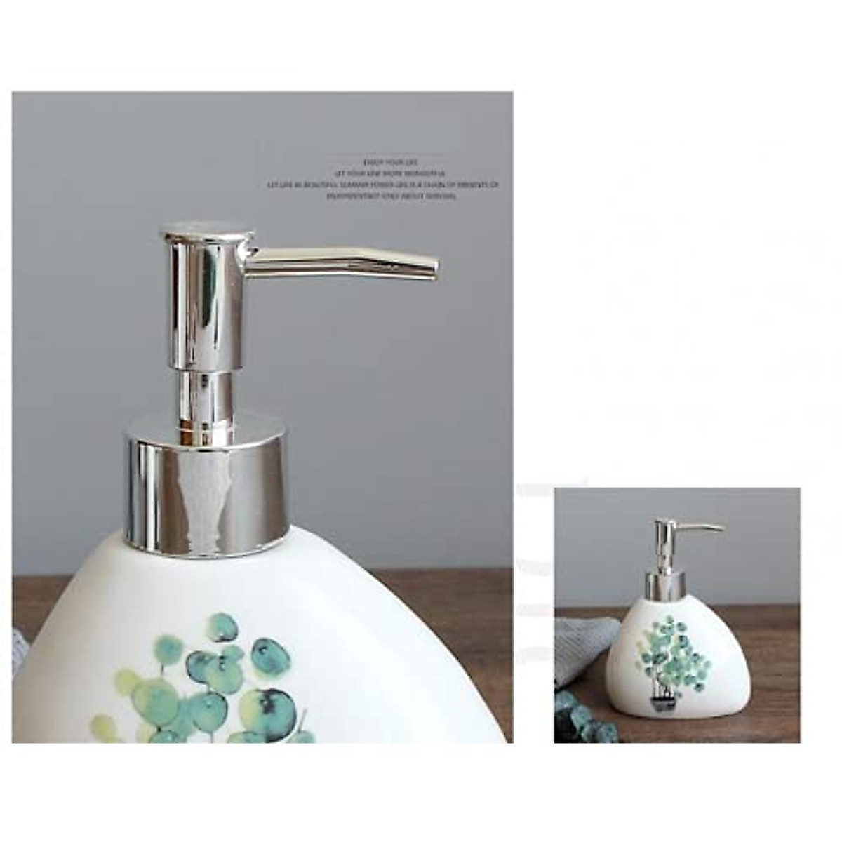 Marble Bathroom Accessories Set - 4 Piece Ceramic Bath Accessory Complete Set Luxury Bath Accessory with Soap Dispenser, Toothbrush Holder, Tumbler, Soap Dish (Green Leaf 2（4Pcs）)