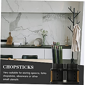 HEMOTON 6 pcs Silverware Kitchen Multi-function Steel Draining Flatware Chopstick Metal Double-grid Spoons Holder Fork Drain Chopsticks Tableware Utensil Stainless Crock Containers for