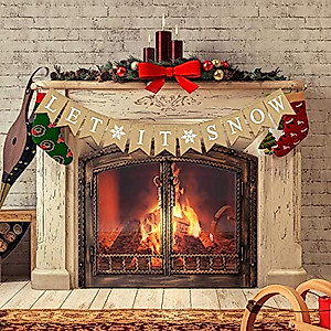 Rainlemon Jute Burlap Let It Snow Banner with Snowflake Winter Christmas Party Fireplace Mantel Garland Decoration