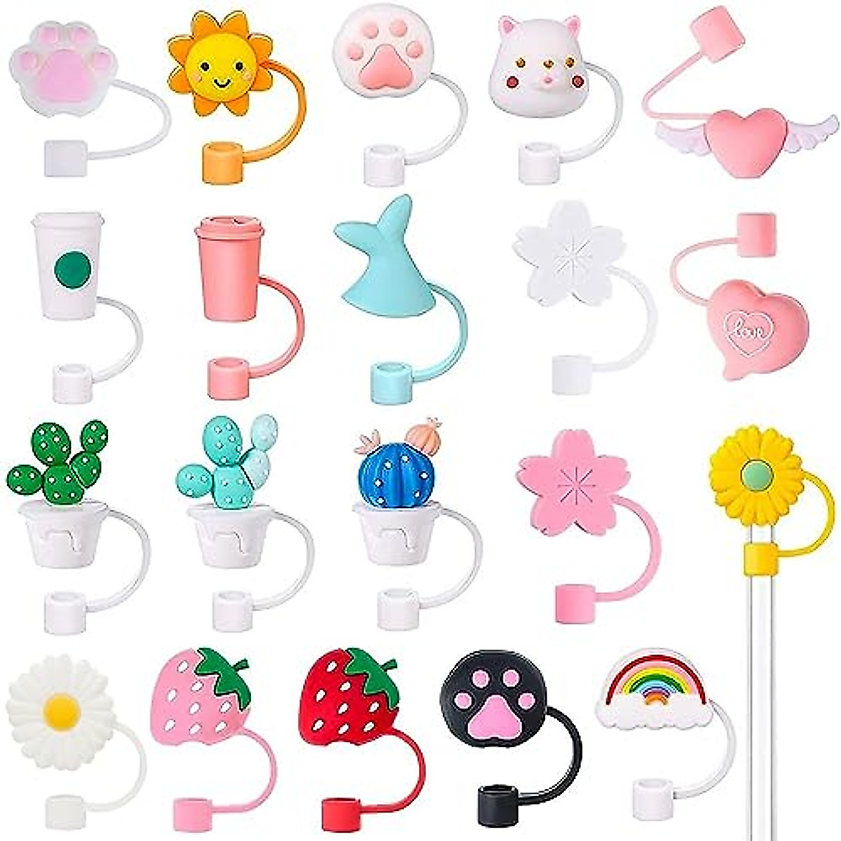 20 Pieces Straw Cover Cap Reusable Silicone Straw Toppers Drinking Straw Tips Lids for 8-10 mm Cute Straws Plugs (Not include Straw) Style1