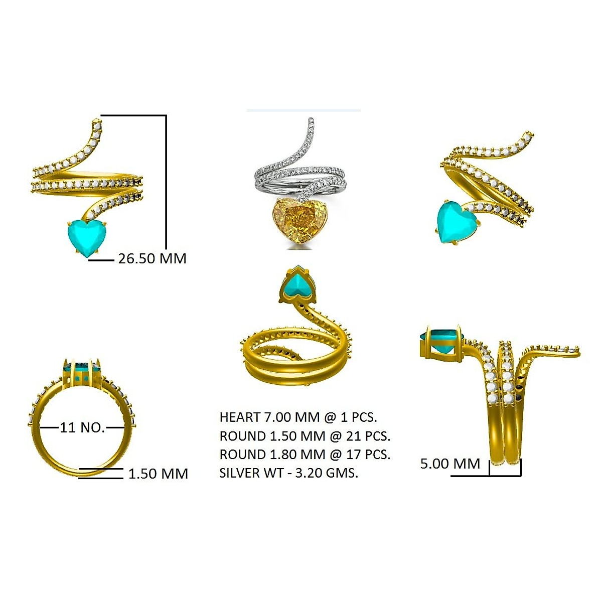 MOONEYE 7MM Heart Shape Wrap Bypass Snake Ring Natural Amethyst 925 Sterling Silver Women Wedding Rings (Sterling Silver, 11)