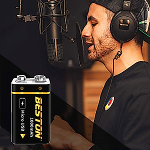 Molo 9V Rechargeable Battery 1000 mah,USB Rechargeable Lithium Batteries - Long Lasting LI-ion Batteries,No Memory Effect-with Micro Charging Cable,Ideal for Any Devices Need 9V Batteries 48x26x17mm