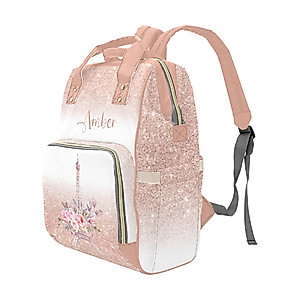 Eiffel Tower Pink Flower Diaper Bags Backpack with Name Personalized Baby Bag Travel Tote Bag Gifts for Mom Girl