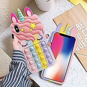 HoneyAKE Fidget Toys Phone Case for iPhone XS iPhone X Case Bubble Bumper Protective Soft Silicone Shockproof Stress Reliever Pop Fun Phone Cover Shell Women Girls Case for iPhone X/XS 5.8Inch,Rainbow